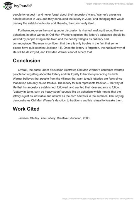 Forget Tradition The Lottery By Shirley Jackson 589 Words Essay