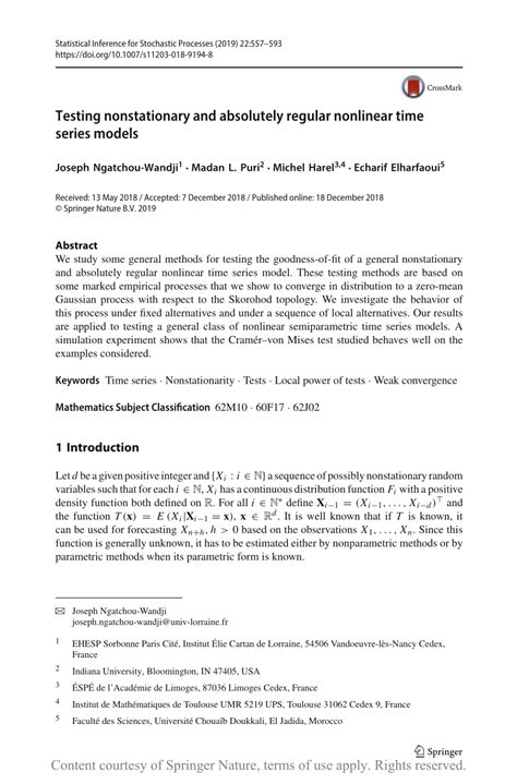 testing nonstationary and absolutely regular nonlinear time series models request pdf