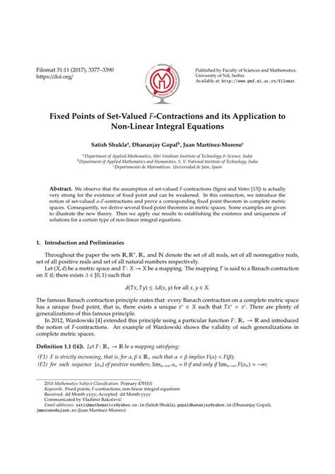 pdf fixed points of set valued f contractions and its application to non linear integral equations