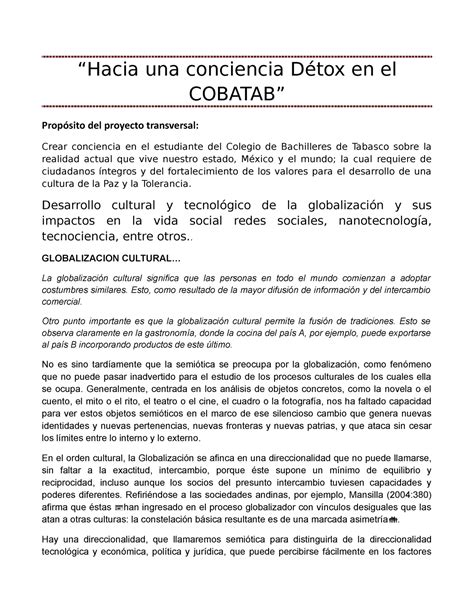 Globalizacion Y Redes Sociales Hacia una conciencia Détox en el