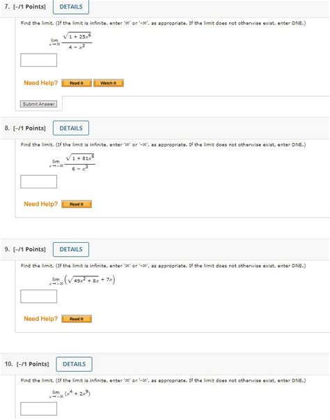 solved evaluate the limit using the appropriate properties