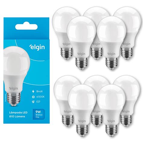 Kit 10 Lâmpadas Led Branca Fria E27 Bivolt Bulbo A60 9w 6500k Soquete