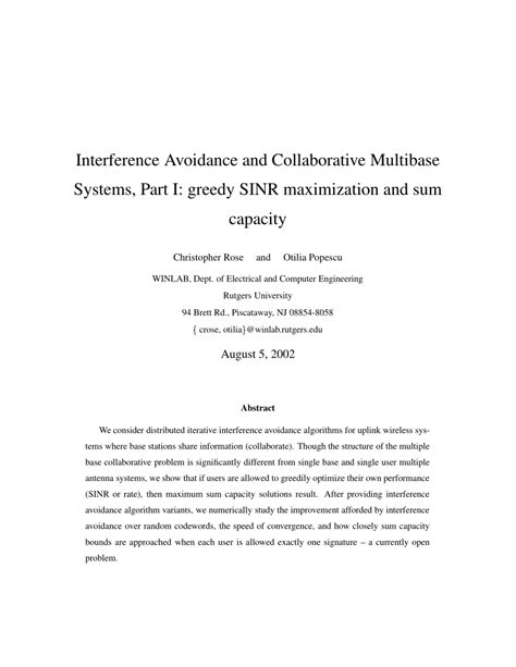 pdf interference avoidance and collaborative multibase systems part i greedy sinr