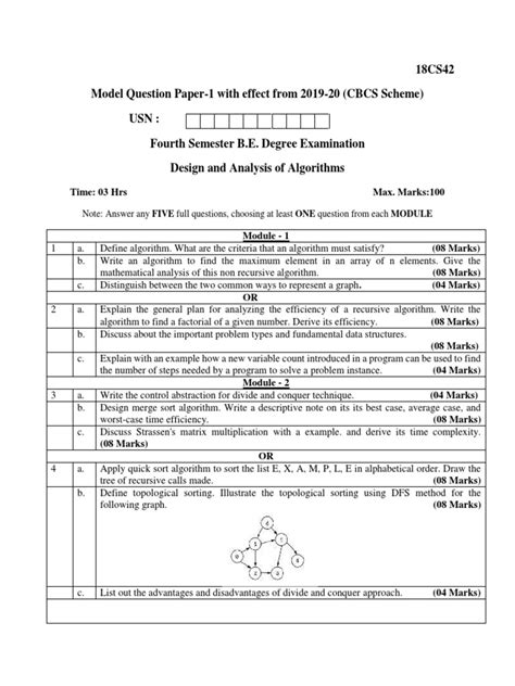 18cs42 model question paper 1 with effect from 2019 20 cbcs scheme usn fourth semester b e