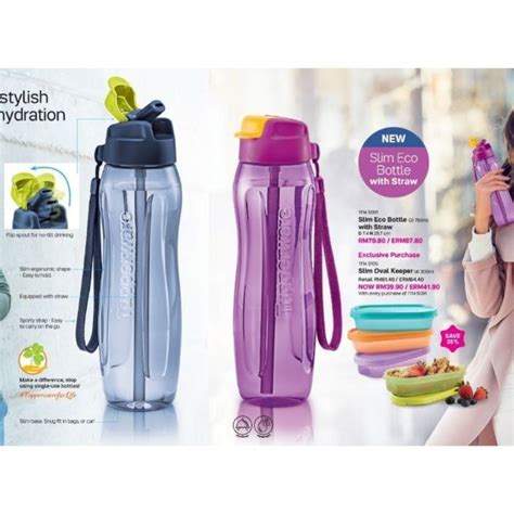 Tupperware Slim Eco Bottle 750ML With Straw And PWP Slim Oval Keeper