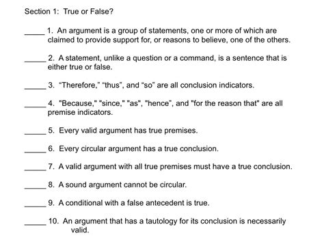 [solved] section 1 true or false 1 an argument is a group of statements course hero