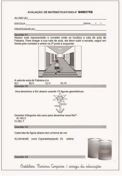 AMIGA DA EDUCAÇÃO Avaliação 3º ano 4º bimestre Matemática