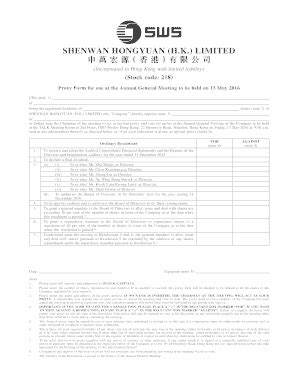 Fillable Online Proxy Form For Use At The Annual General