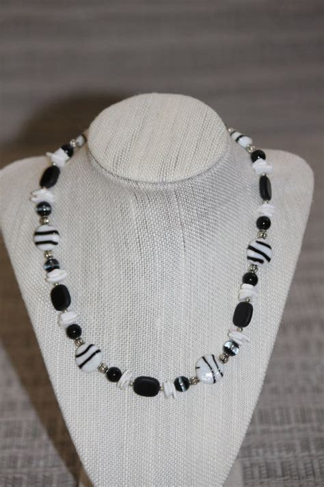 Black White Handmade Beaded Necklace Custom By KristinaRosa
