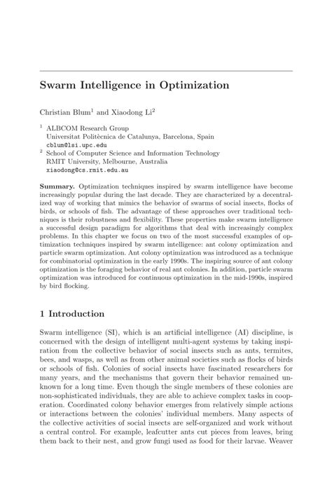 pdf swarm intelligence in optimization