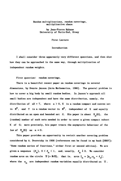 random multiplications random coverings and multiplicative chaos analysis at urbana