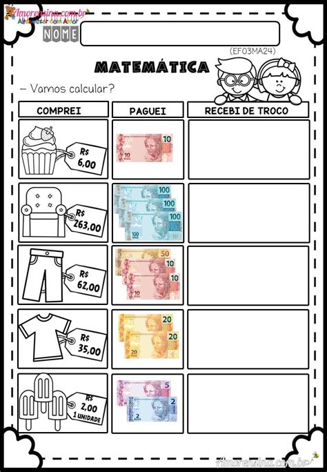 Situações Problemas e Sistema Monetário 3º ano 3 Atividades de