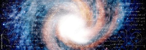 Illustration Of Basic Physics And Mathematics Formulas And Galaxy In