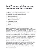 Los Pasos Del Proceso De Toma De Decisiones Docx Los Pasos Del