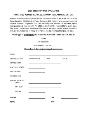Fillable Online Ossaa Playoff Passes Form Fill Out And Sign Printable