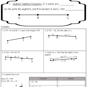 Segment And Angle Addition Postulate Notes And Worksheets
