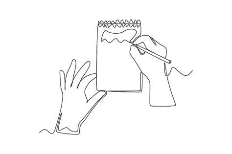 Mano de dibujo de una sola línea sosteniendo bolígrafos escribiendo en