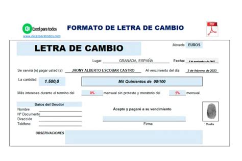 Formato de Pagaré para Llenar Descarga en Excel y PDF