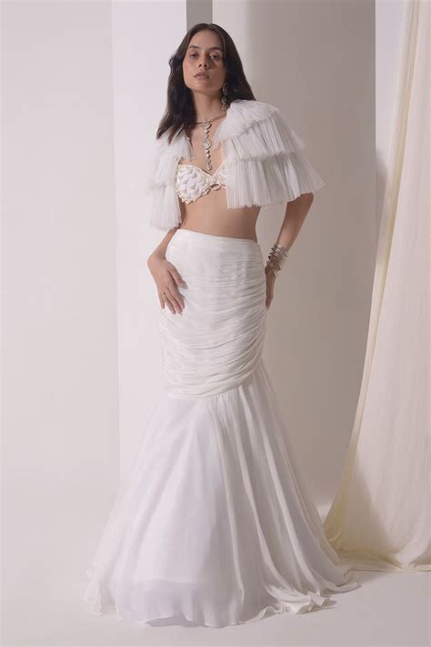 Shop For These Amazing Collections Of White Crepe Embellished Pearls