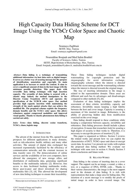 pdf high capacity data hiding scheme for dct image using the ycbcr color space and chaotic map