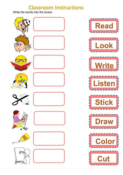 Instrucciones de clase Ficha interactiva de inglés para primaria