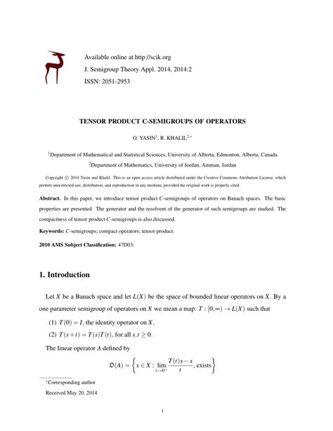 pdf tensor product c semigroups of operators