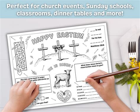 Christian Easter Activity Placemat Easter Coloring Activity Sheet