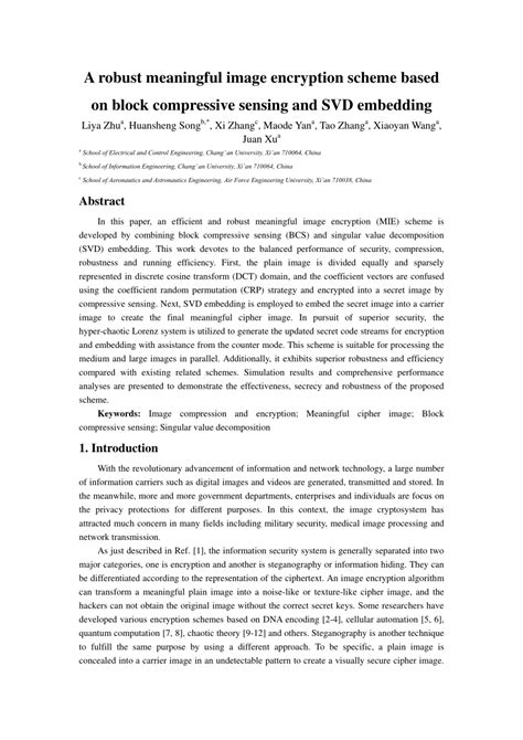 pdf a robust meaningful image encryption scheme based on block compressive sensing and svd