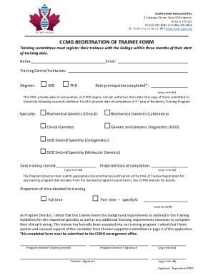 Fillable Online CCMG Trainee Registration Form Fax Email Print PdfFiller