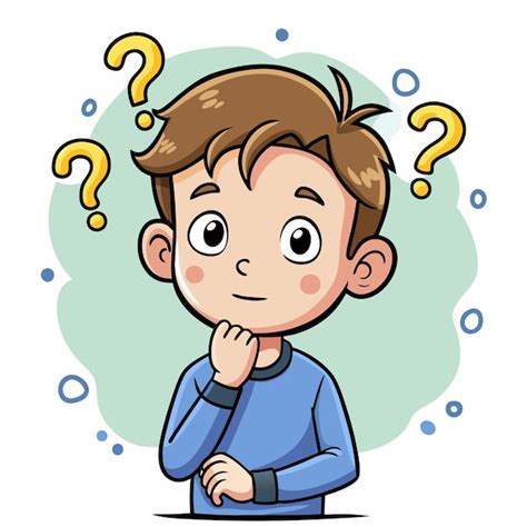 Niño encantador con signos de interrogación flotando alrededor