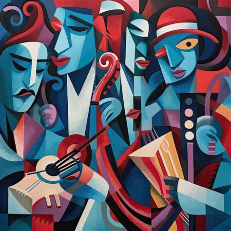 Una pintura de personas tocando música y una guitarra Foto Premium