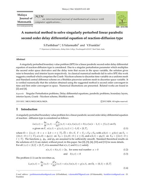 pdf a numerical method to solve singularly perturbed linear parabolic second order delay