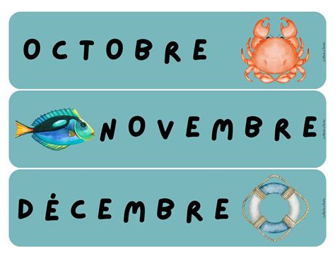 Affiches les mois de l année sous l océan