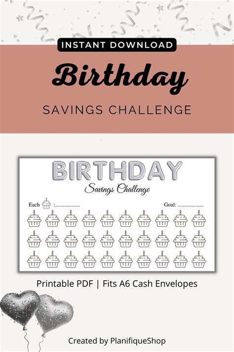 Birthday Gift Savings Challenge Printable Fits A6 Cash Envelopes 52