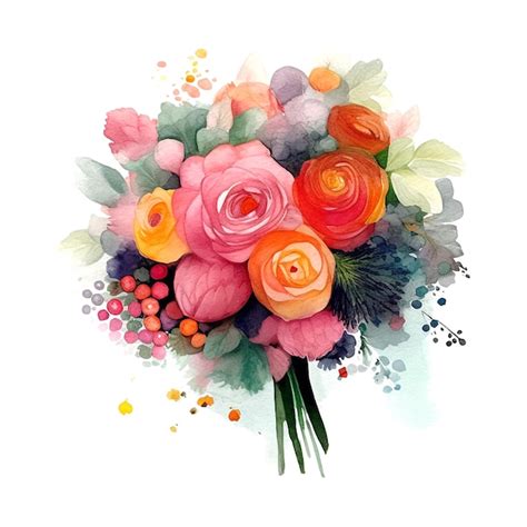 Ramo De Flores Pintura Acuarela Vector Premium