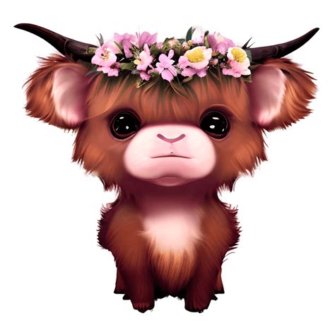 Beautiful Baby Highland Cow With Flower Crown Creative Fabrica
