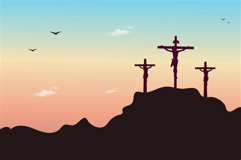 Jesus cristo na cruz na montanha do calvário dois ladrões
