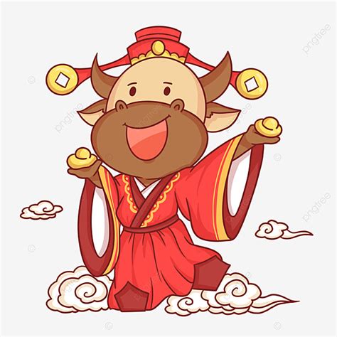 財神牛財源廣進 2021 新年 牛年素材圖案PSD和PNG圖片免費下載