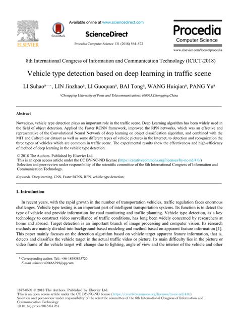 pdf vehicle type detection based on deep learning in traffic scene