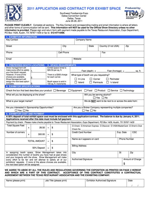 Fillable Online Application And Contract For Exhibit Space Fax