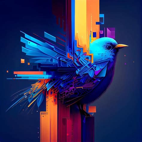 Un pájaro con cabeza y alas azules está sobre un fondo azul Foto Premium