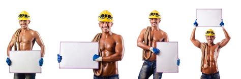 Naked Construction Worker On White Photo Background And Picture For