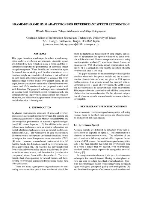 pdf frame by frame hmm adaptation for reverberant speech recognition