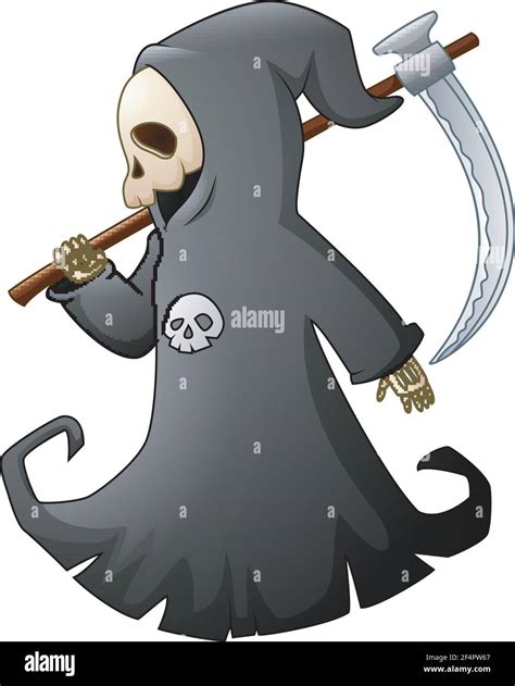 Vector Illustration Of Cartoon Grim Reaper With Scythe Stock Vector