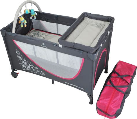 Lit pliant à hauteur réglable avec table à langer rose et gris Amazon