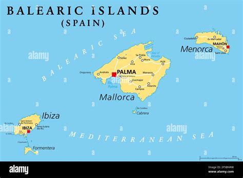 Balearic Islands Political Map With Main Islands Mallorca Ibiza