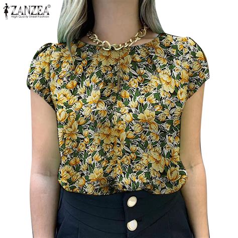 ZANZEA Women Vintage Daily Short Sleeves Round Neck Floral Printing