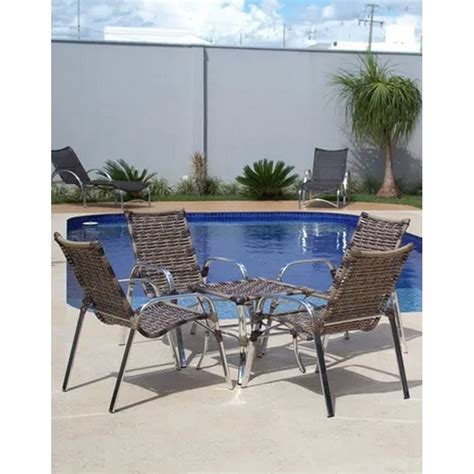 Jogo Cadeiras E Mesa Alum Nio Para Rea Jardim Piscina Trama