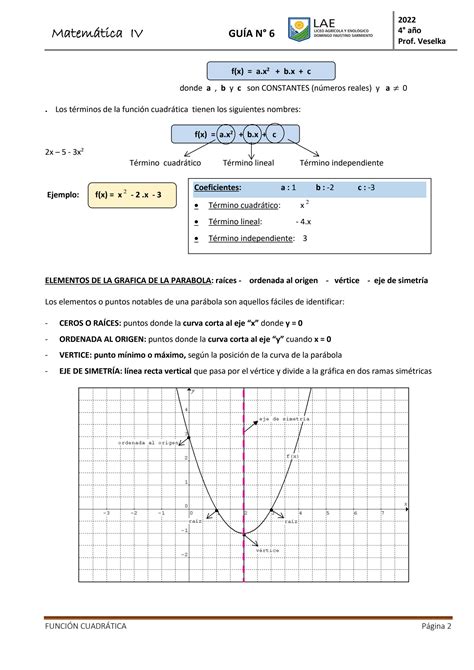 SOLUTION Guia 6 Funci N Cuadr Tica 4 B Y C Lae 2022 Studypool