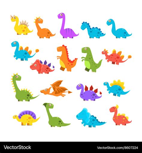 Cute Cartoon Dinosaurs Set Royalty Free Vector Image